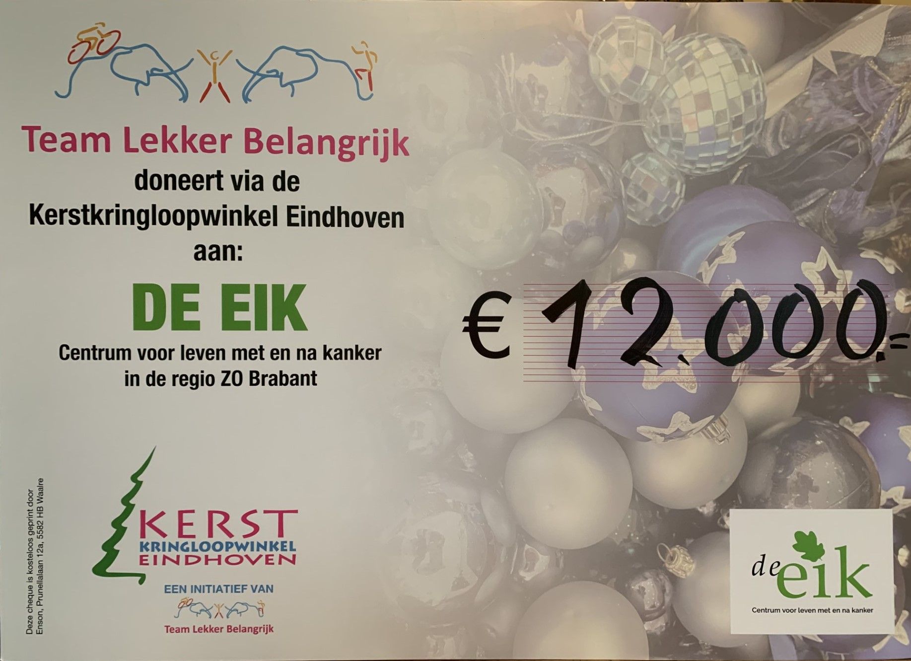 Checque-uitreiking Kerstkringloopwinkel - De Eik